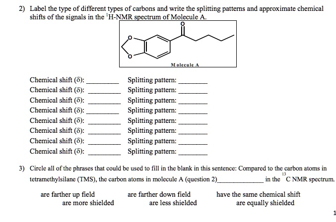 SOLVED: Label the types of different carbons and write the splitting patterns and approximate ...
