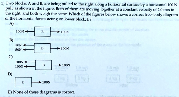 1 two blocks a and b are being pulled to the right along horizontal ...