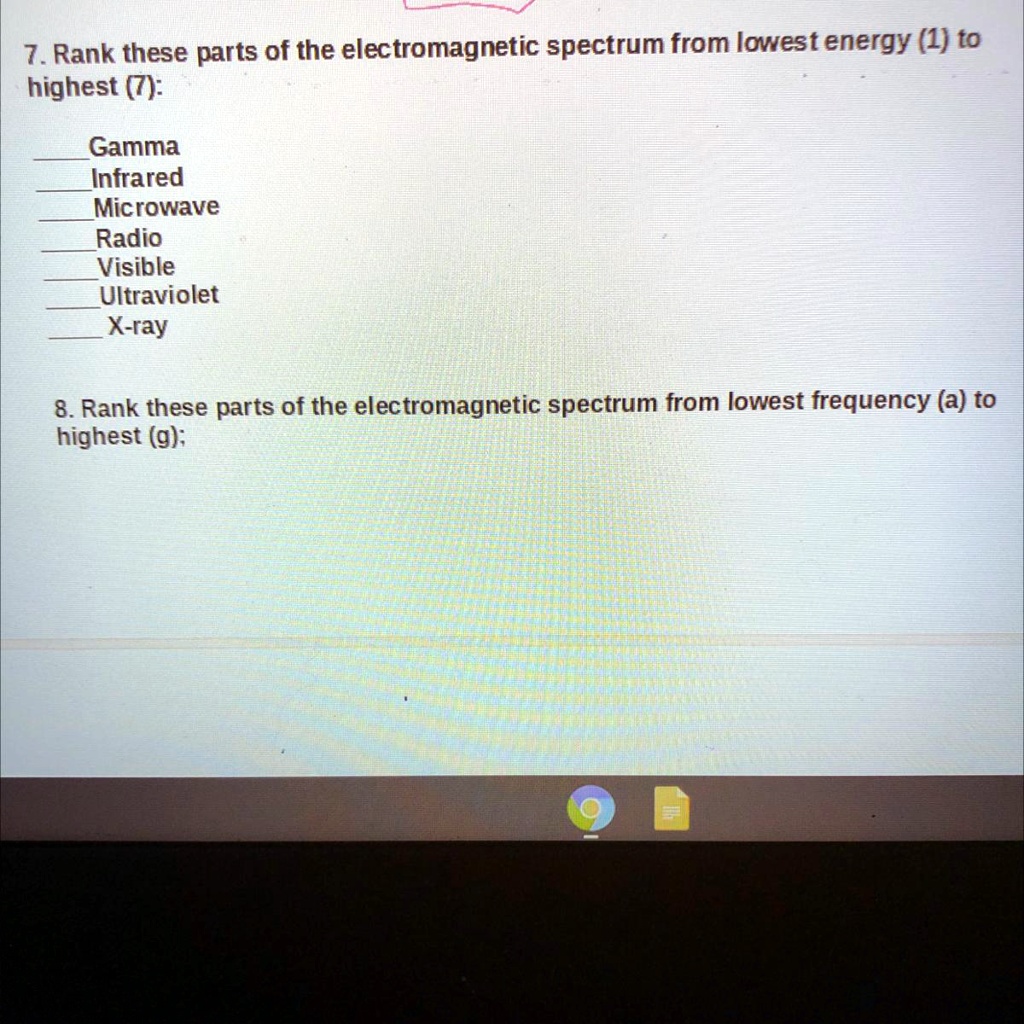 7. Rank these parts of the electromagnetic spectrum from lowest energy ...