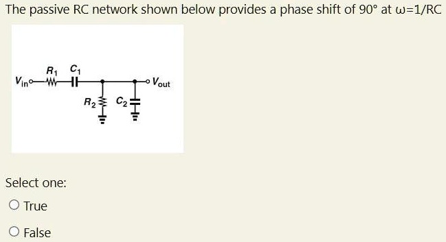 The passive RC network shown below provides a phase shift of 90° at ω=1 ...