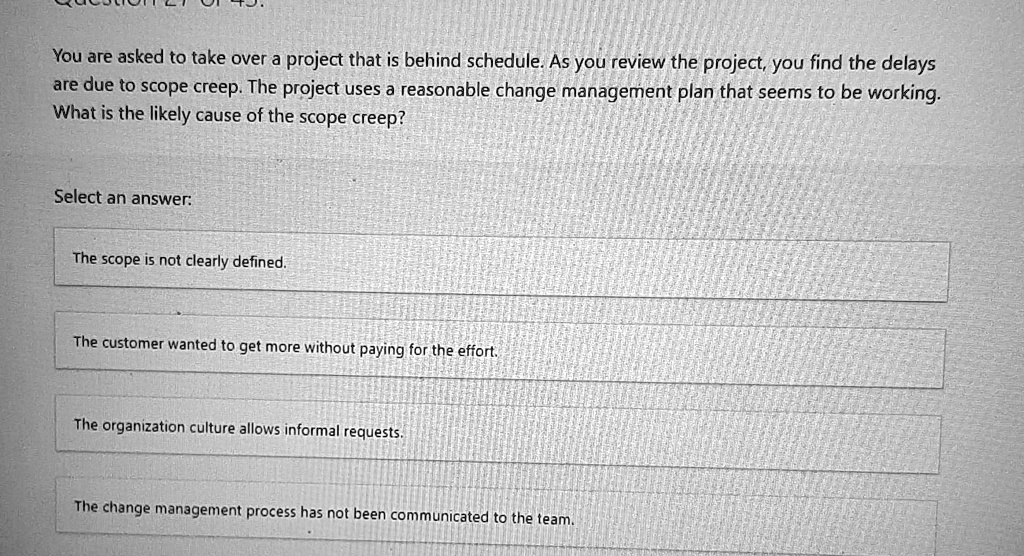 You Are Asked To Take Over A Project That Is Behind Schedule As You Review The Project You 