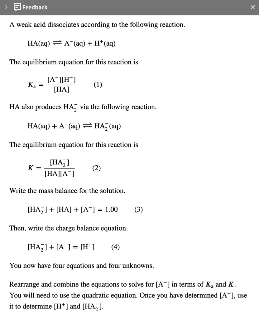 Solved A Weak Acid Dissociates According To The Following Reaction Ha
