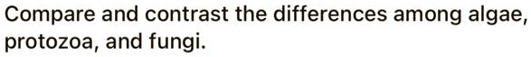 SOLVED: Compare and contrast the differences among algae protozoa, and ...