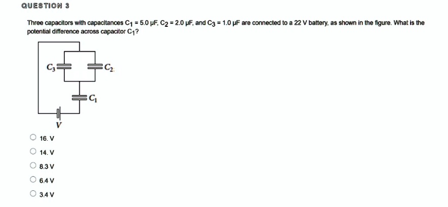 SOLVED: question Three capacitors with capacitances C1 5.0 HF; C2 2.0 pF, and C3 1.0 HF are ...