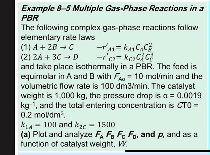 Example 8-5: Multiple Gas-Phase Reactions in a PBR The following ...