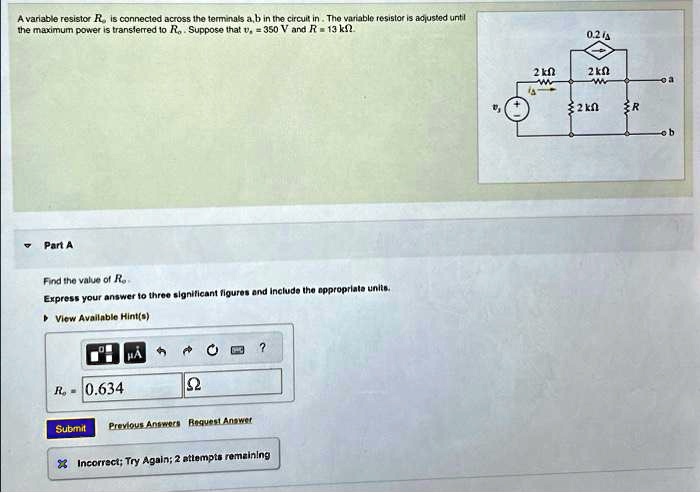 A variable resistor Ro is connected across the terminals a,b in the circuit in. The variable ...
