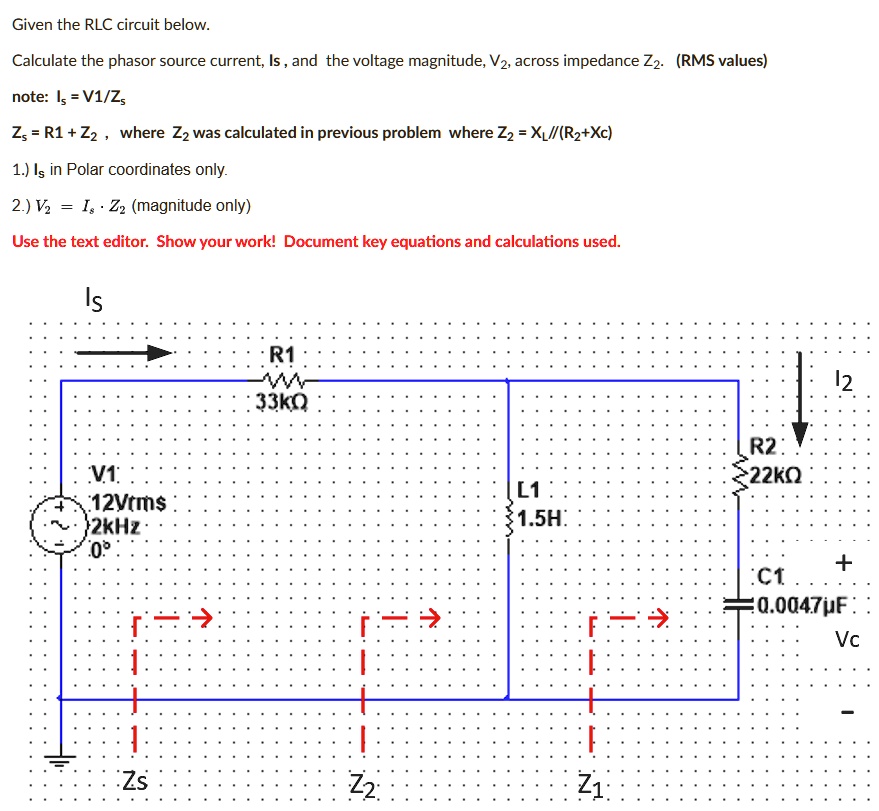Given the RLC circuit below. Calculate the phasor source current, Is ...