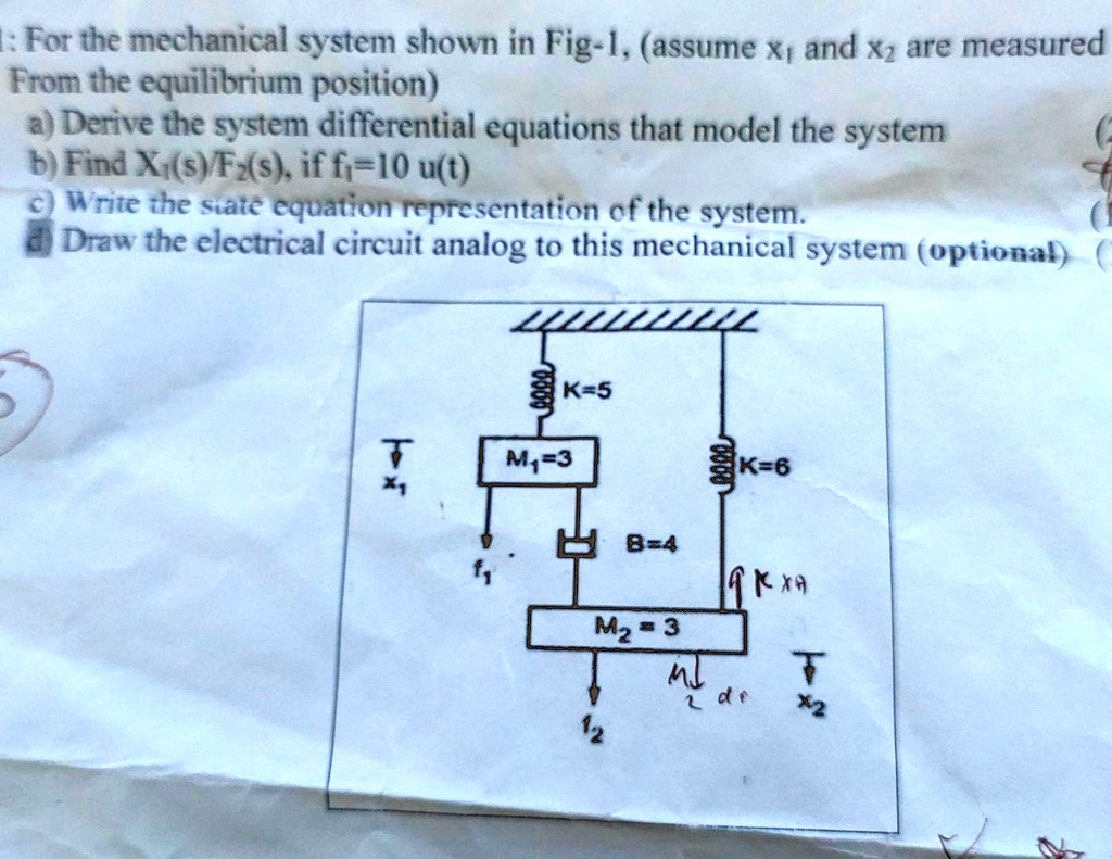 SOLVED: For the mechanical system shown in Fig-1, (assume Xi and Xz are measured from the ...