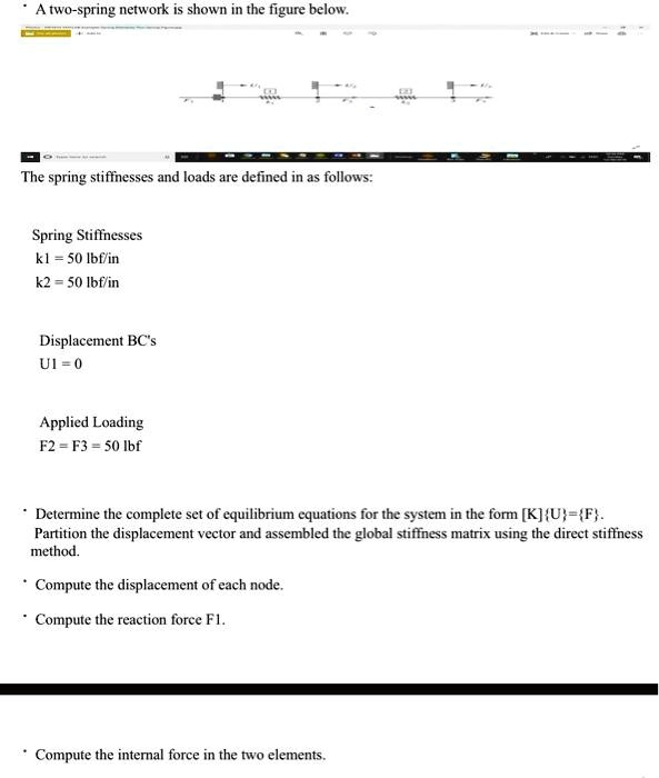 SOLVED: A two-spring network is shown in the figure below. The spring ...