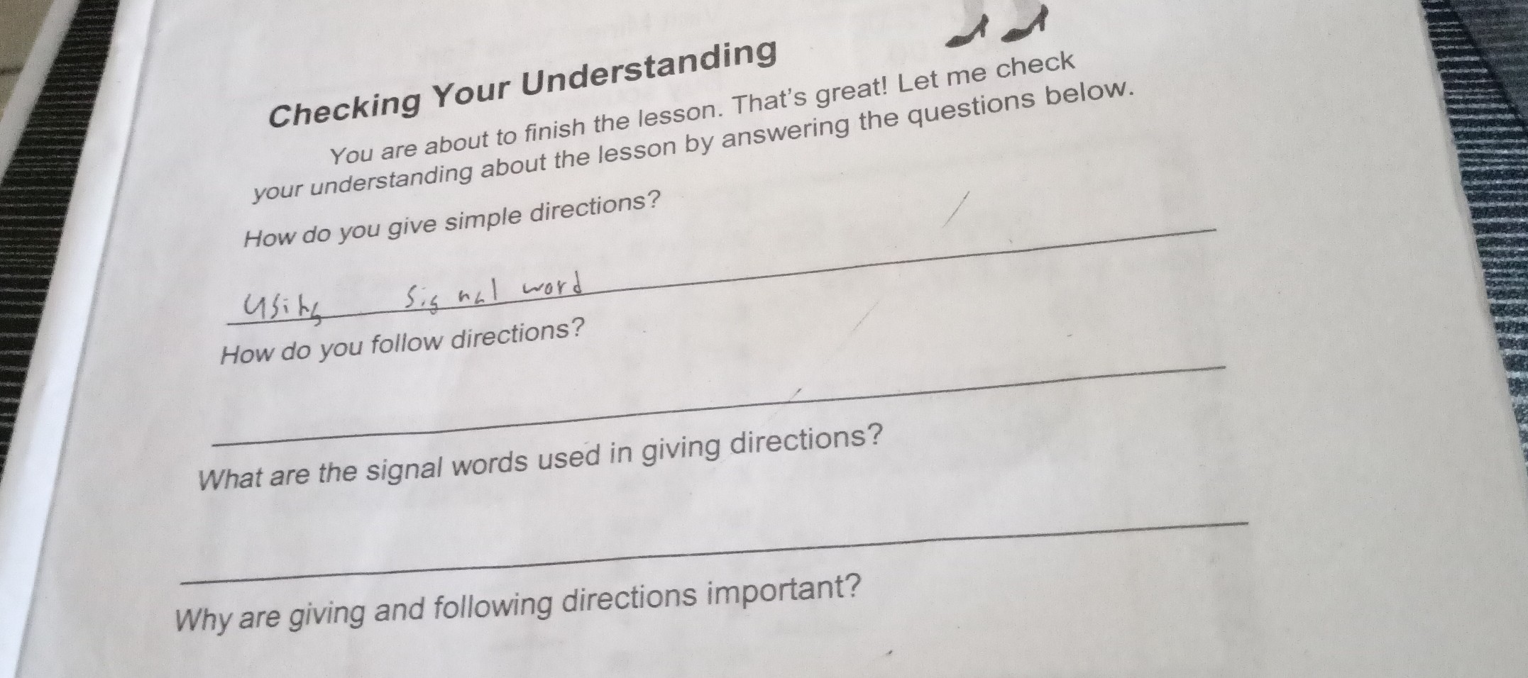 Checking Your Understanding You are about to finish the lesson. That's ...