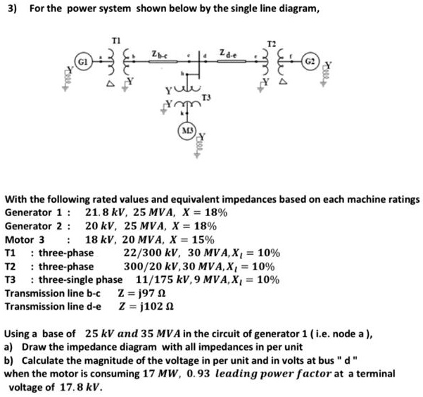 SOLVED: For the power system shown below by the single line diagram: 2d ...