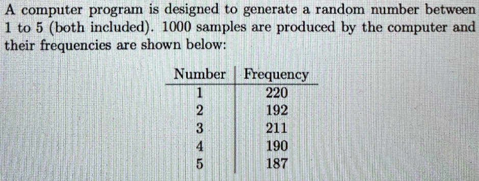 SOLVED: A computer program is designed to generate a random number between to 5 (both included ...