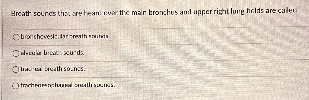 SOLVED: Breath sounds that are heard over the main bronchus and upper ...