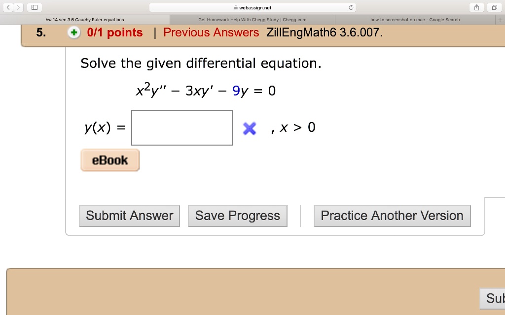SOLVED: Text: webassign.net sec 3.6 Cauchy Euler equations 0/1 points Homework Help with Chegg ...