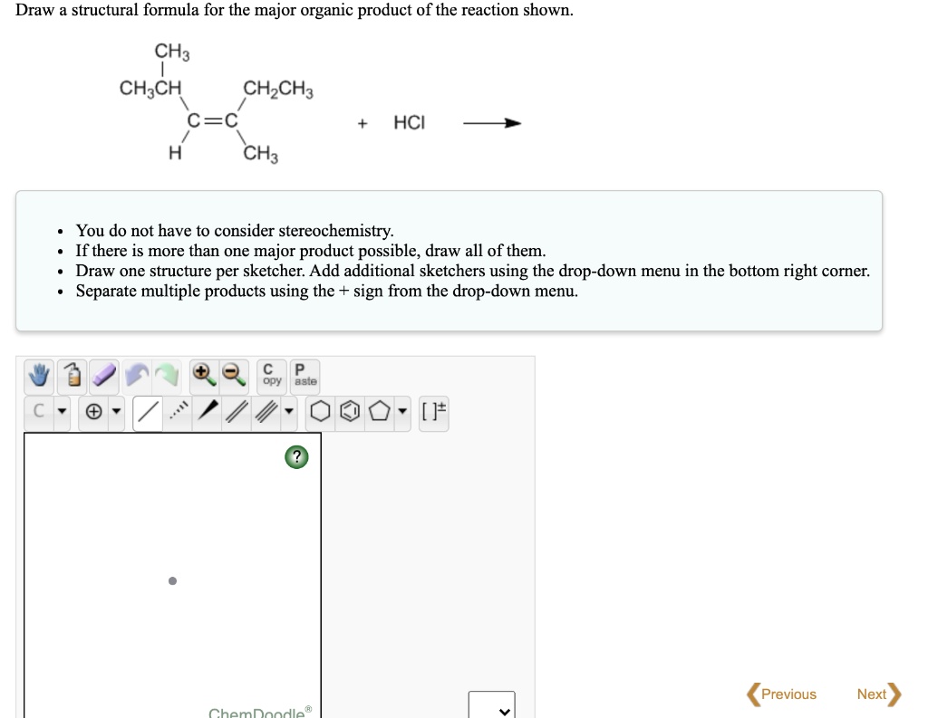 SOLVED: Draw a structural formula for the major organic product of the reaction shown: CH3CH ...
