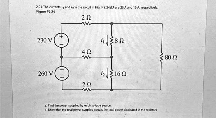2.24 The currents i1 and i2 in the circuit in Fig. P2.24 are 20 A and 15 A, respectively. Figure ...