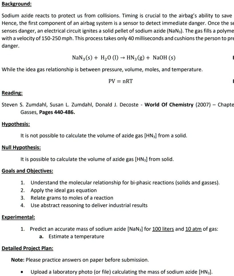 SOLVED:Background: Sodium azide reacts to protect us from collisions ...
