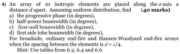 Solved An Array Of 10 Isotropic Elements Is Placed Along The Z Axis A Distance D Apart 6628