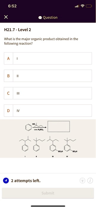 SOLVED: 6.52 Question H21.7 Level 2 What is the major organic product ...