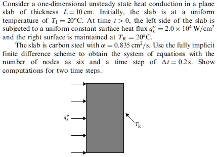 SOLVED: Consider a one-dimensional unsteady state heat conduction in a ...