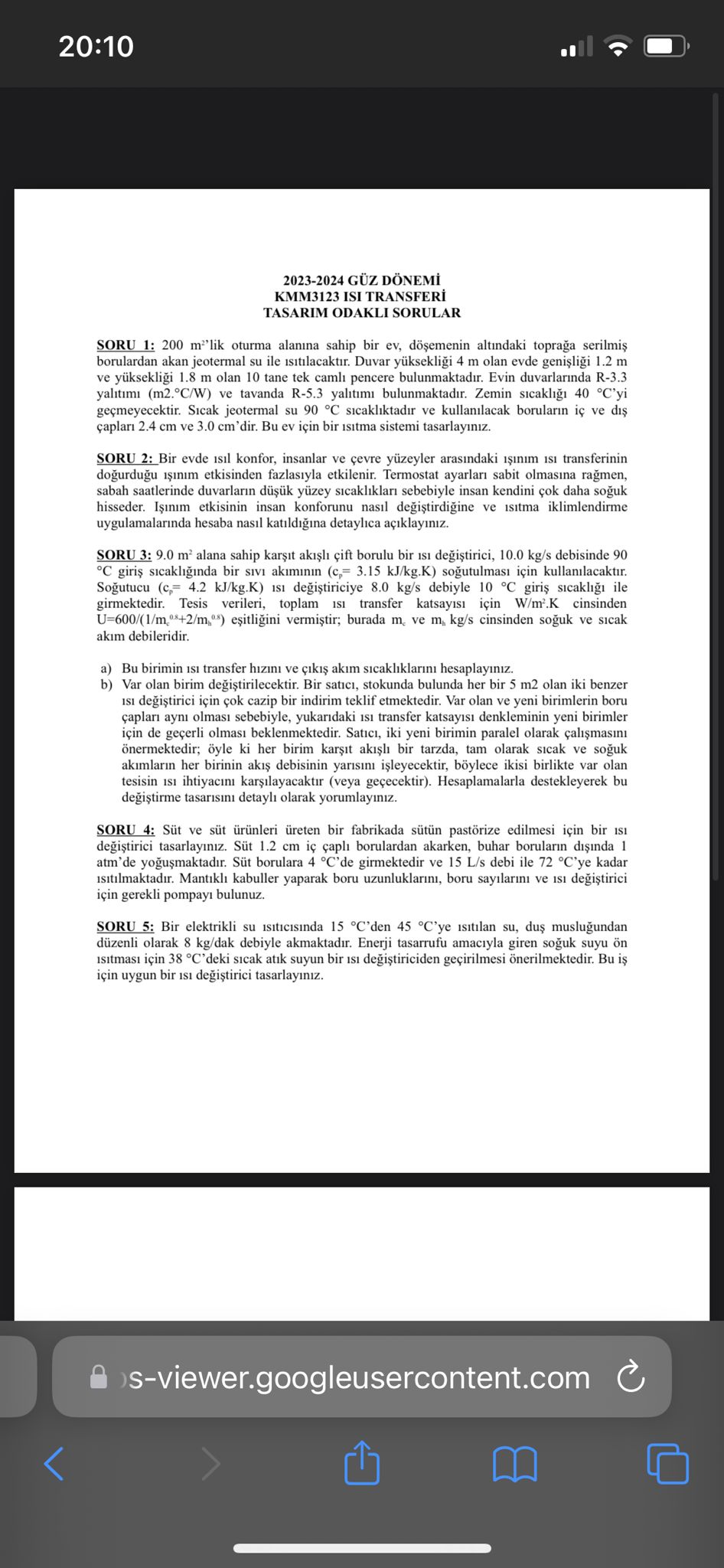 20:10 2023-2024 GÜZ DÖNEM? KMM3123 ISI TRANSFER? TASARIM ODAKLI SORULAR s-viewer ...