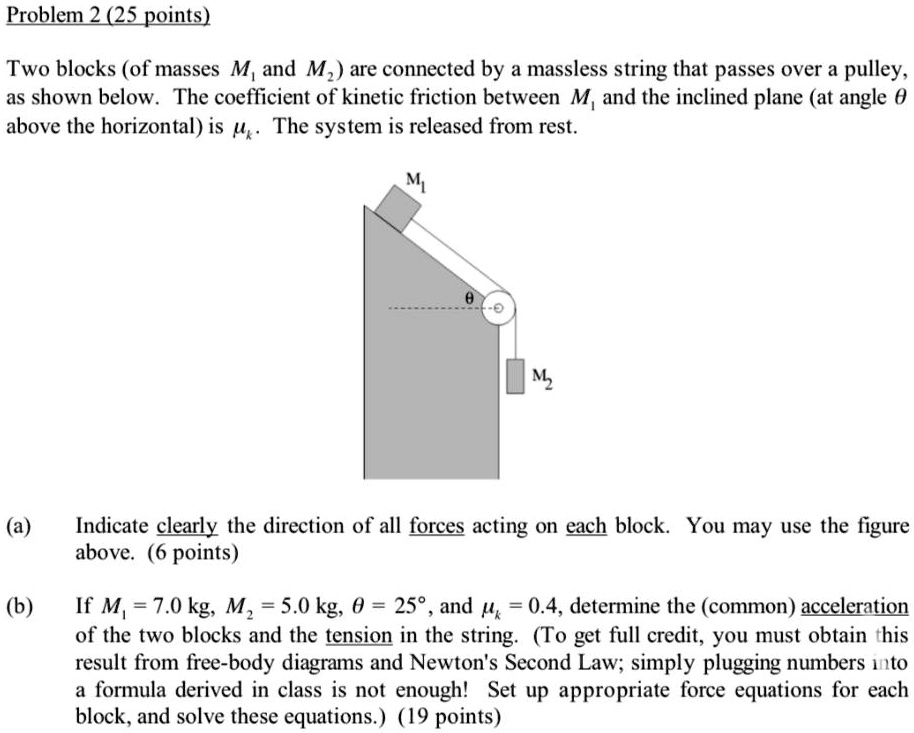 problem 2 25 points two blocks of masses m and mz are connected by a massless string that passes ...
