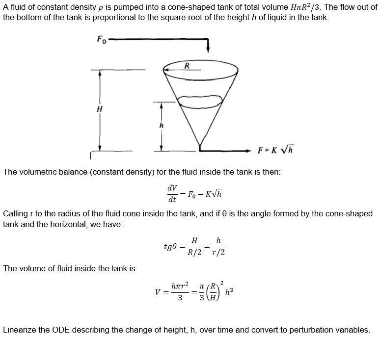 a fluid of constant density is pumped into a cone shaped tank of total ...