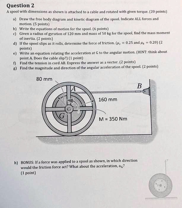 SOLVED: Question 2: A spool with dimensions as shown is attached to a ...