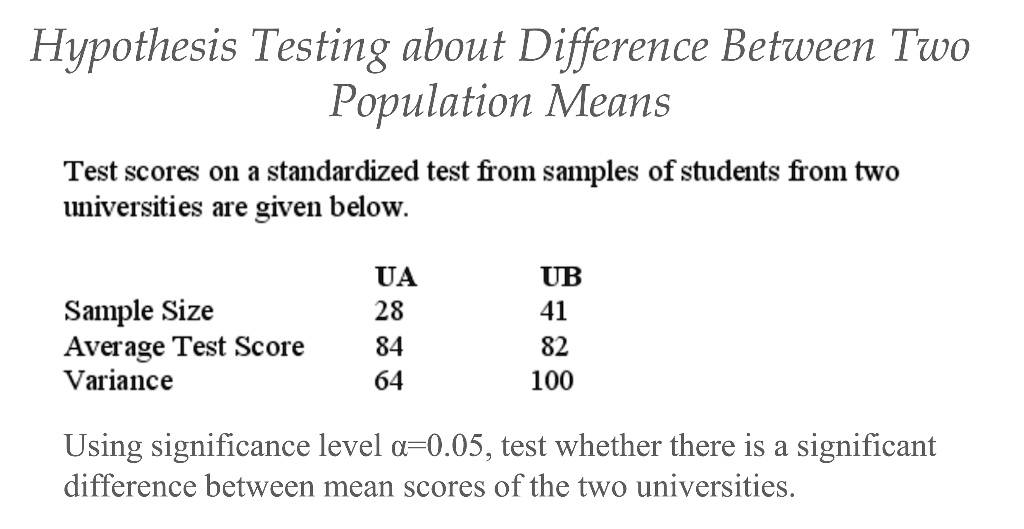 hypothesis testing about difference between two population means test ...