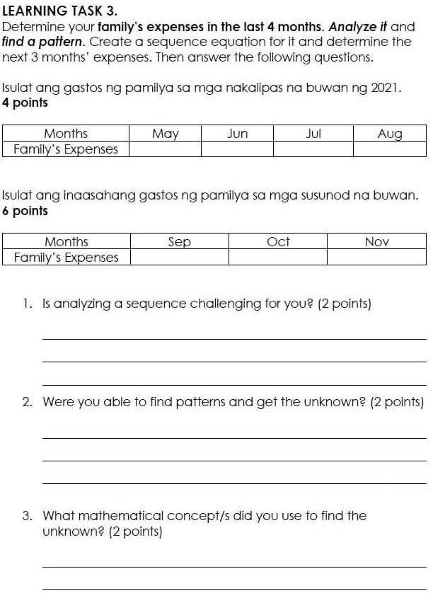 SOLVED: Pasagot po, please. LEARNING TASK 3. Determine your family's ...