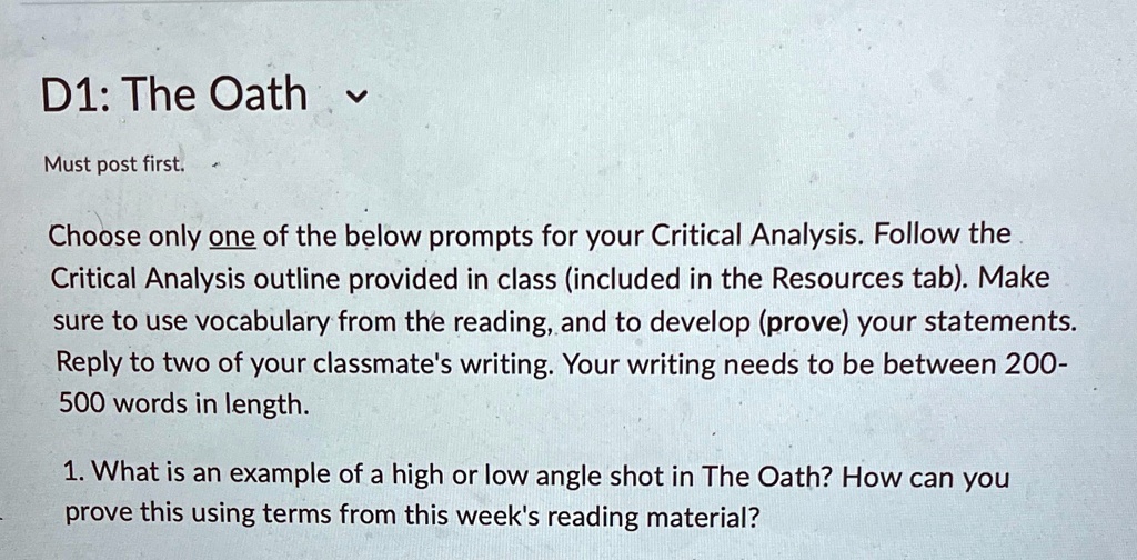 d1 the oath must post first choose only one of the below prompts for ...