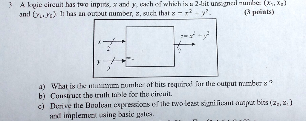 3. A logic circuit has two inputs, x and y, each of which is a 2-bit unsigned number (x1, x0 ...