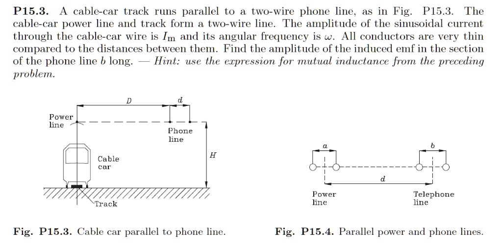 P15.3. A cable-car track runs parallel to a two-wire phone...