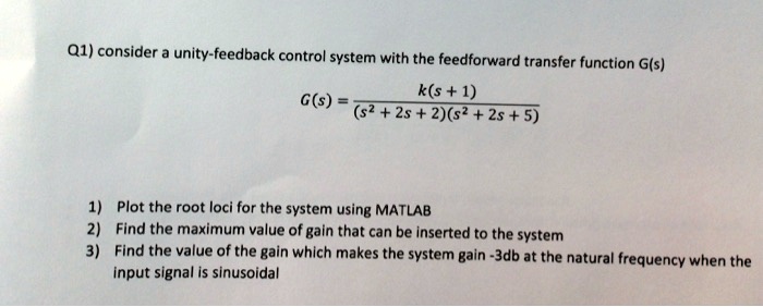Consider A Unity Feedback Control System With The Feedforward Transfer Function Gs Ks1 1