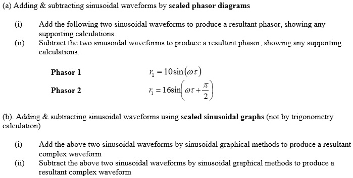 SOLVED: Please answer just to task a) i and ii Adding subtracting sinusoidal waveforms by scaled ...