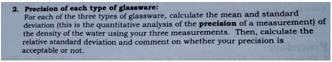 SOLVED: Precision of each type of glassware: For cach of the three ...
