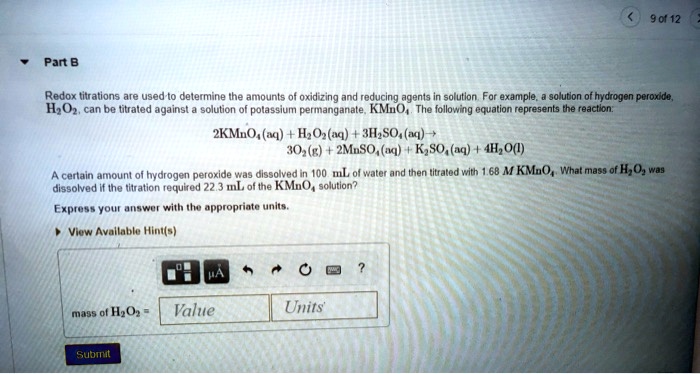 SOLVED: Pant B Redox titrations are used to determine the amounts of oxidizing and reducing ...