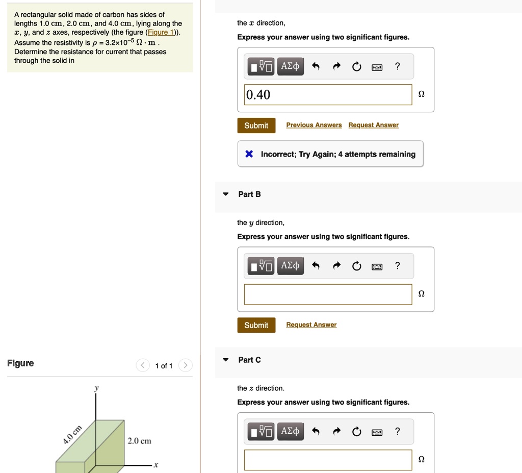 a rectangular solid made of carbon has sides of lengths 10 cm 20 cm and ...