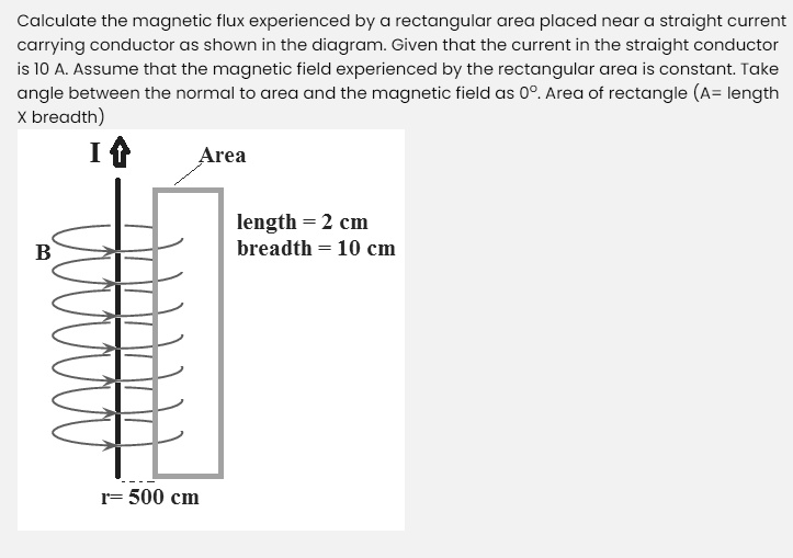 SOLVED: calculate the magnetic flux experienced by rectangular area placed near straight current ...