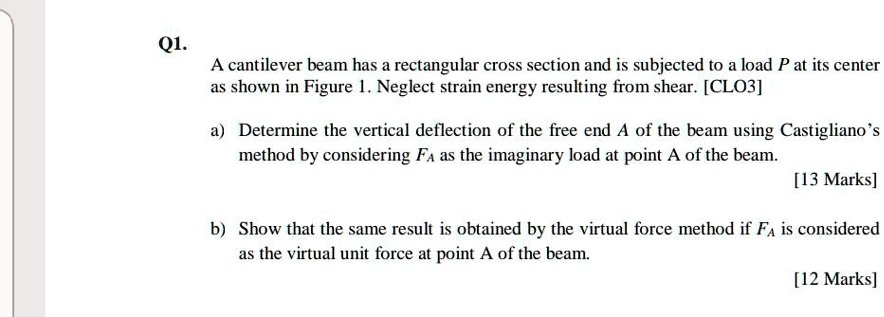Q1. A cantilever beam has a rectangular cross section and is subjected ...