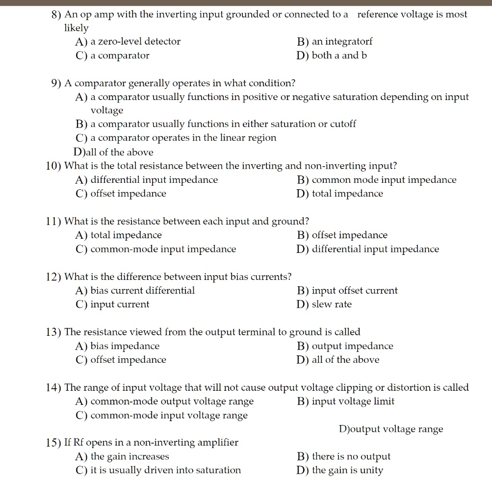 8) An op amp with the inverting input grounded or connected to a ...