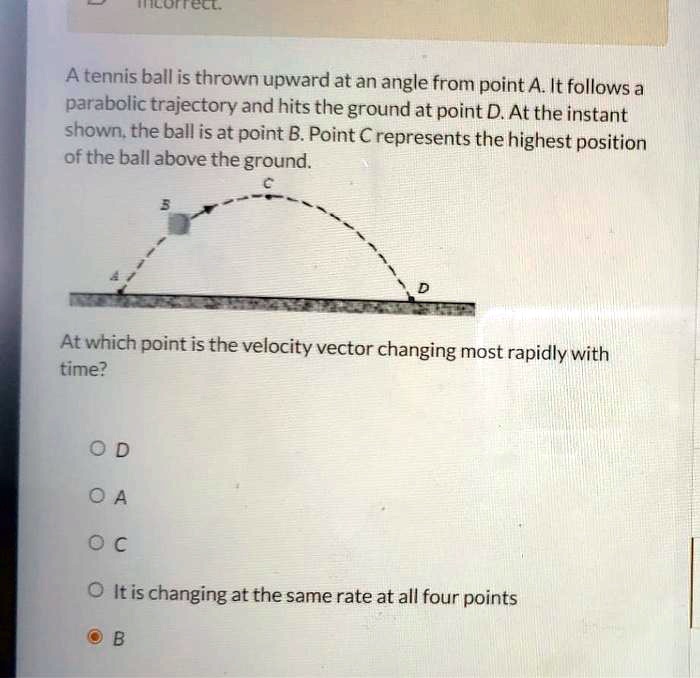 SOLVED: A tennis ball is thrown upward at an angle from point A. It follows a parabolic ...