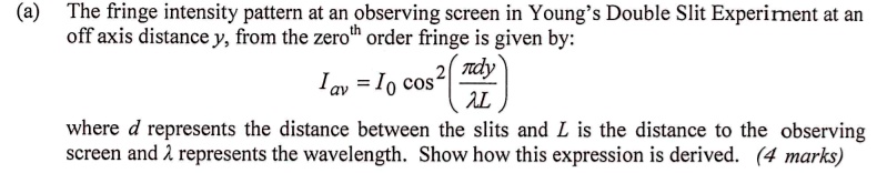 the fringe intensity pattern at an observing screen in young double ...