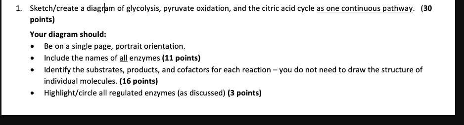 1. Sketch/create a diagram of glycolysis, pyruvate oxidation, and the ...