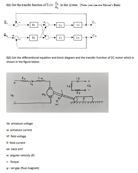 SOLVED: Text: CONTROL SYSTEMS C1 Q1) Get the transfer function of T12 in this system. (Note: you ...