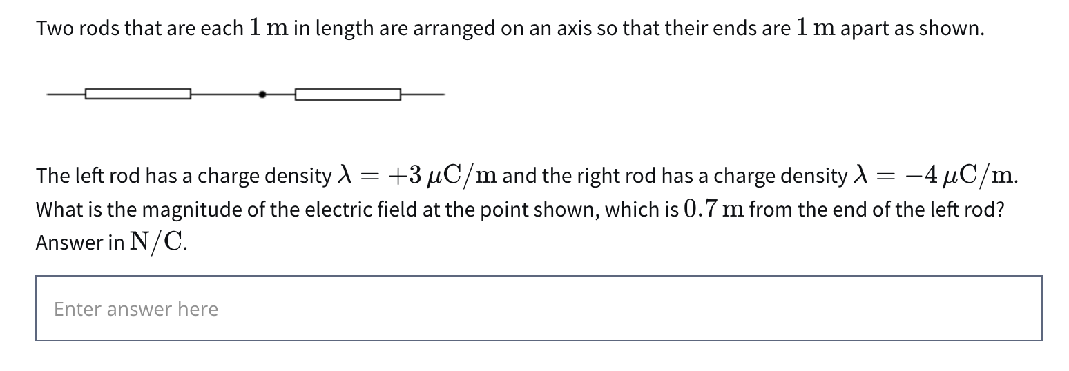 two rods that are each 1 m in length are arranged on an axis so that their ends are 1 m apart as ...