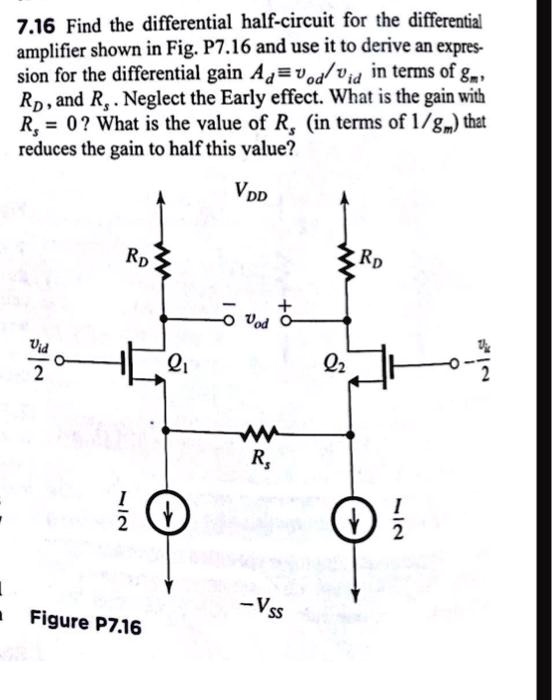 SOLVED: 7.16 Find the differential half-circuit for the differential ...