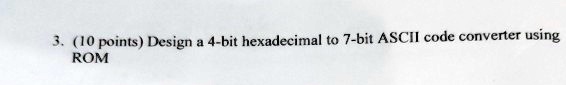 Solved Design A 4 Bit Hexadecimal To 7 Bit Ascii Code Converter Using Rom 2430