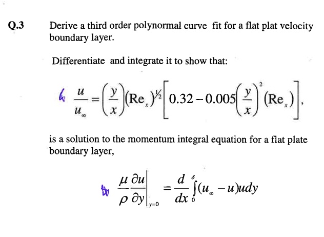Q.3 Derive a third order polynormal curve fit for a flat plat velocity ...