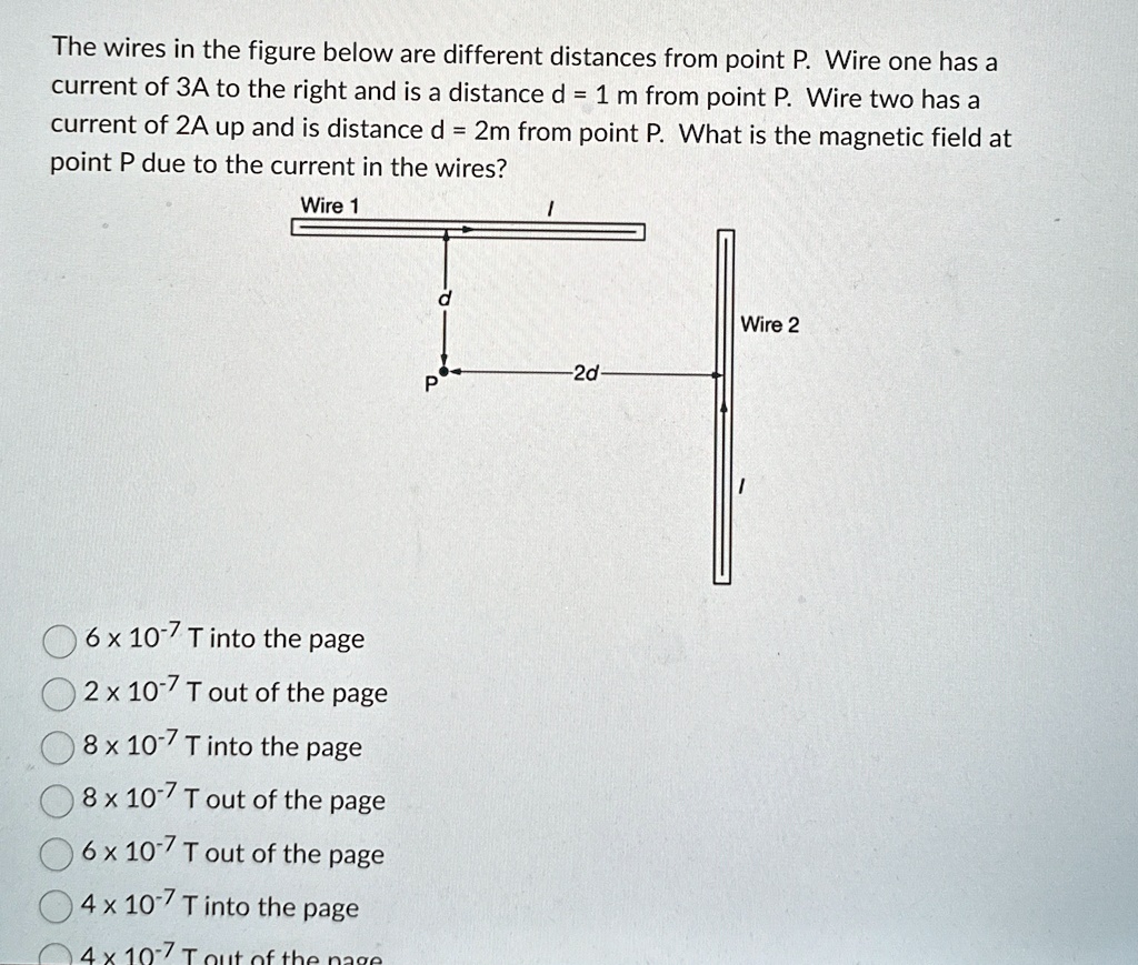 the wires in the figure below are different distances from point p wire ...